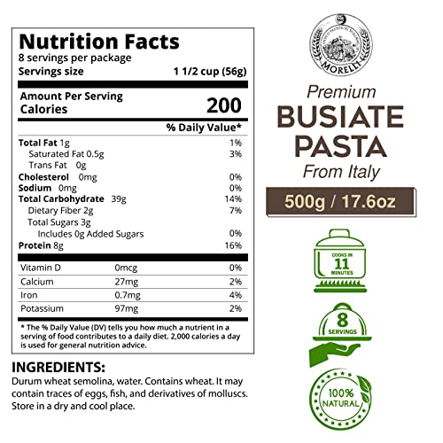 Morelli Spiral Pasta - Organic Premium Durum Wheat Semolina Italian ...