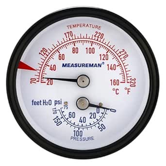 MEASUREMAN Commercial Tridicator, 2.5" Dial, 1/4" NPT Back Mount, Dual ...