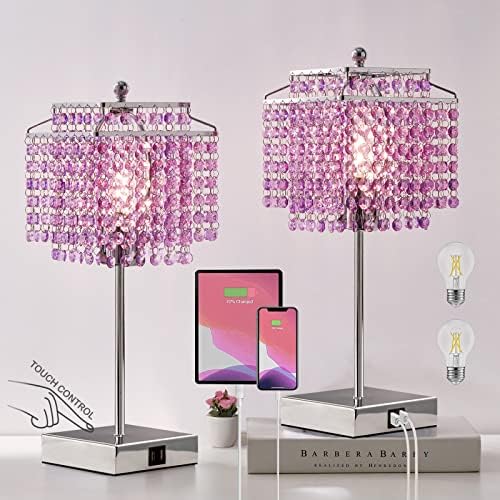 Luvkczc Purple Bedside Crystal Table Lamp Set of 2, Touch Control ...