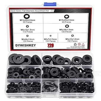 Amazon.com: DYWISHKEY Kit surtido de 720 piezas de 7 tamaños de arandelas planas de nailon negro ...