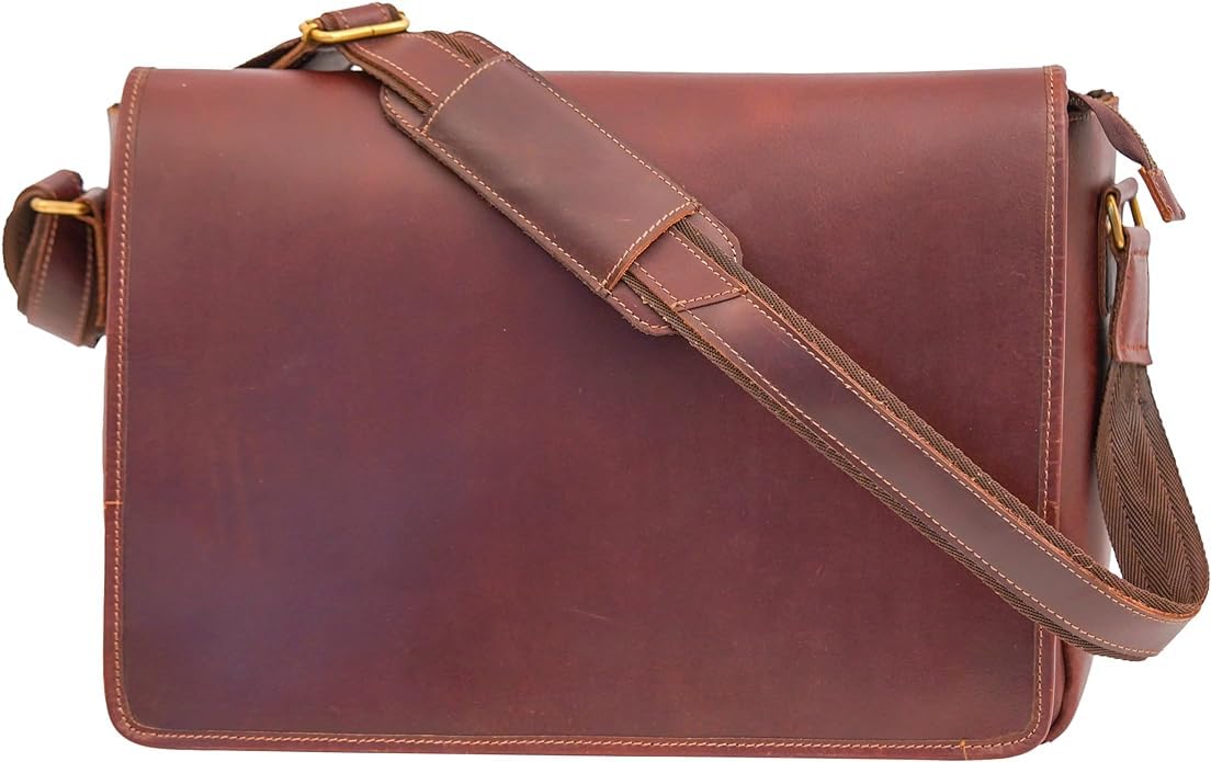 Amazon.com: Shades N Stitches Brown Leather Laptop Bag - Stylish 16 ...