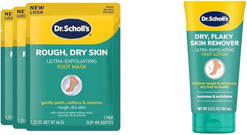 Amazon.com: Dr. Scholl's Rough, Dry Skin Ultra Exfoliating Foot Mask 3 Pack and Dry, Flaky Skin ...