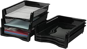 Amazon.com: CadineUS Stackable Paper Tray Set of 6, Black Plastic ...