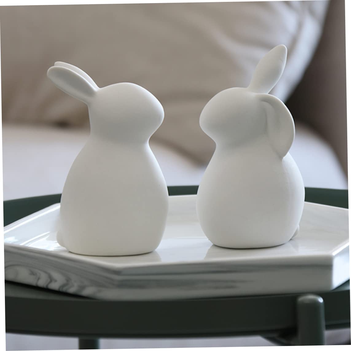 Rabbit Figurines, 2pcs 5inch Ceramic White Rabbit Statues, Easter Bunny ...