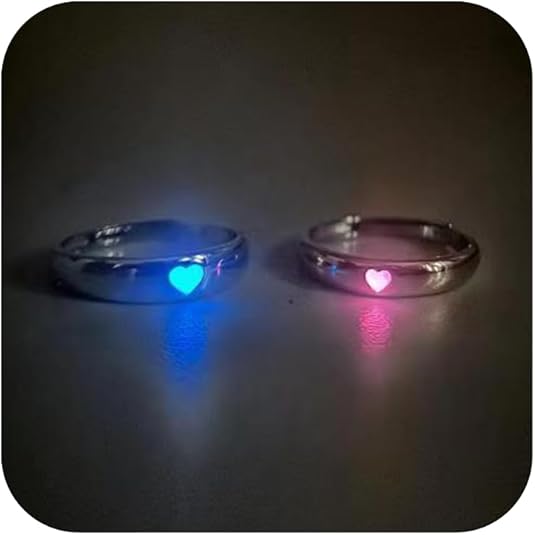 Amazon.com: Glowing Heart Ring Pink Blue Heart Couple Funny Dark ...
