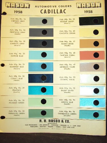 1958 Cadillac Color Paint Chip Page: Cadillac: Amazon.com: Books
