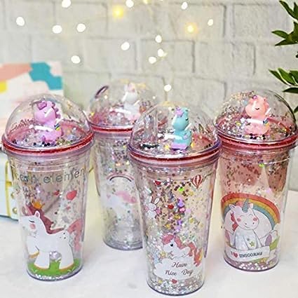 Glitter Unicorn Sipper | Sparkle Design | 400 ML | PVC Material Straw ...