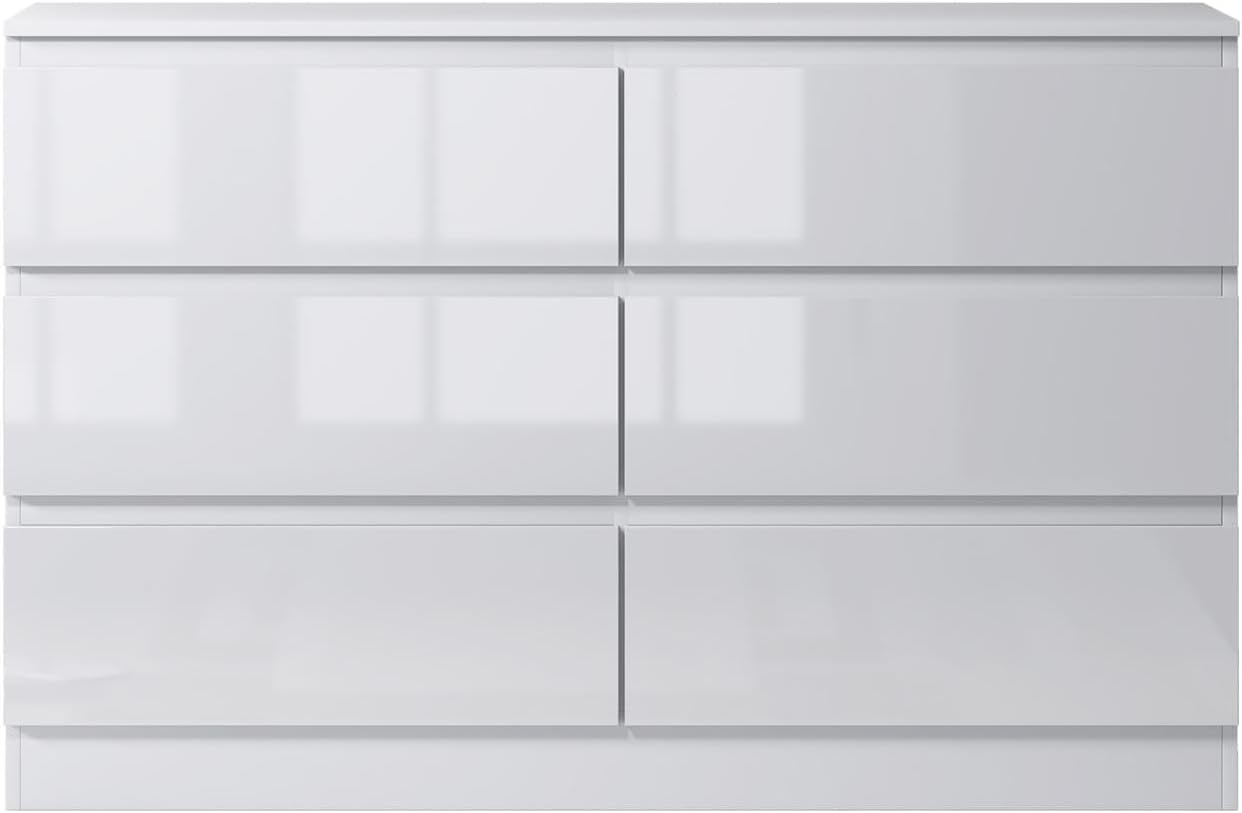 FWStyle White Gloss 6 Drawer Chest. Modern Bedroom Furniture Chest of ...