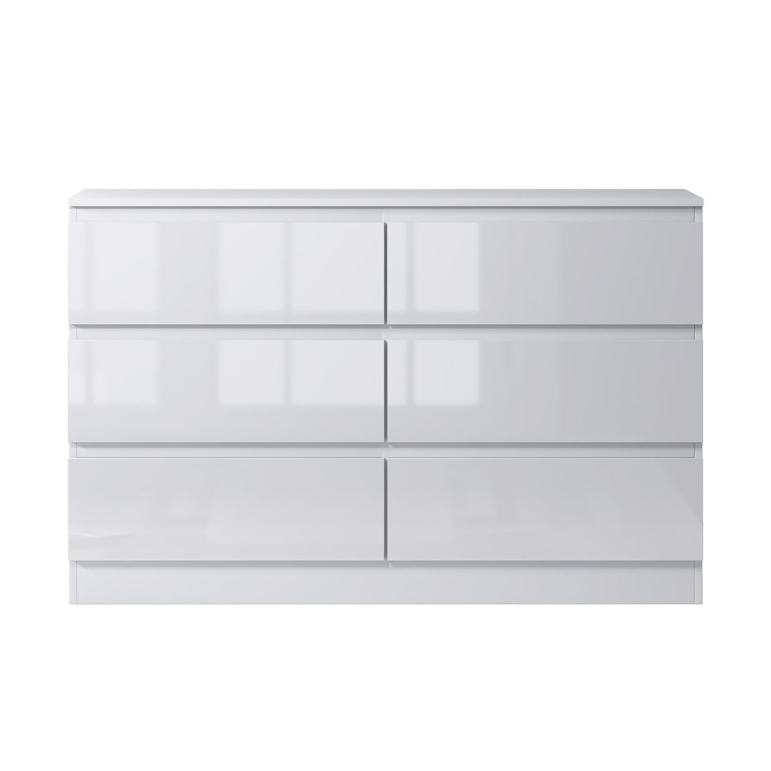 FWStyle White Gloss 6 Drawer Chest. Modern Bedroom Furniture Chest of ...