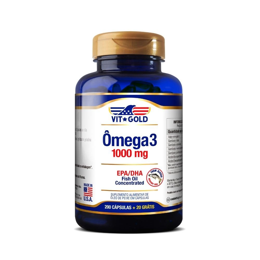 OMEGA 3 Fish Oil 1.000mg Vitgold 200 cápsulas + 20 | Amazon.com.br