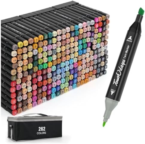 Hiwoor 262-Color Art Markers, Dual-Tip Alcohol Markers Brush Markers ...