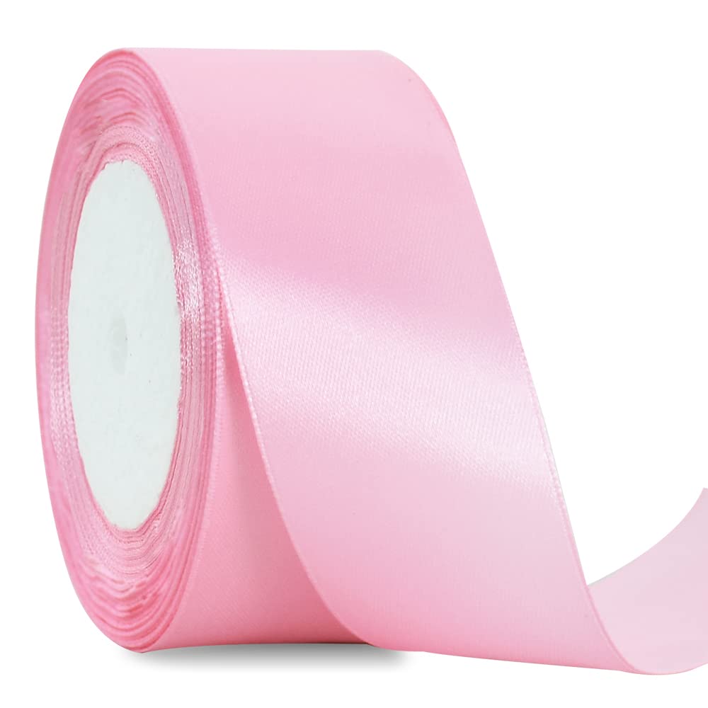 TONIFUL 4cm X 22M Wide Pink Satin Ribbon Solid Fabric Ribbons for ...
