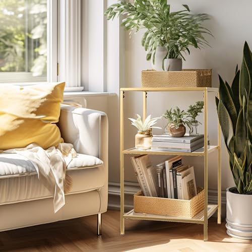 Amazon.com: NovoDomus 3 Tier Bookcase, Gold Small Bookshelf, Narrow ...