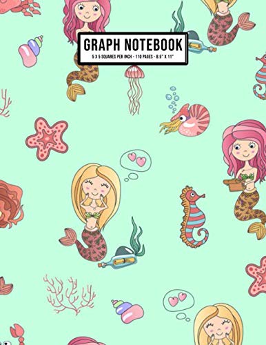 Mermaid Graph Notebook: Mermaid Large Graph Paper Notebook | 5x5 Grid ...