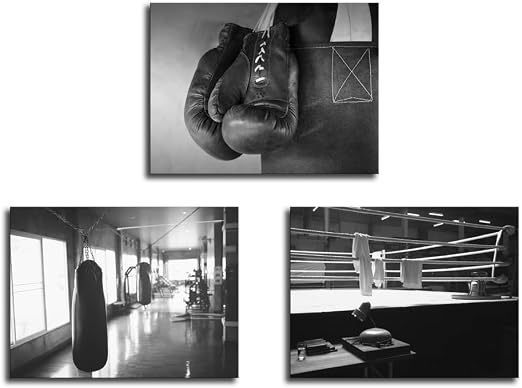 Amazon.com: Boxing Wall Art Black and White Pictures Gym Bar Decor ...