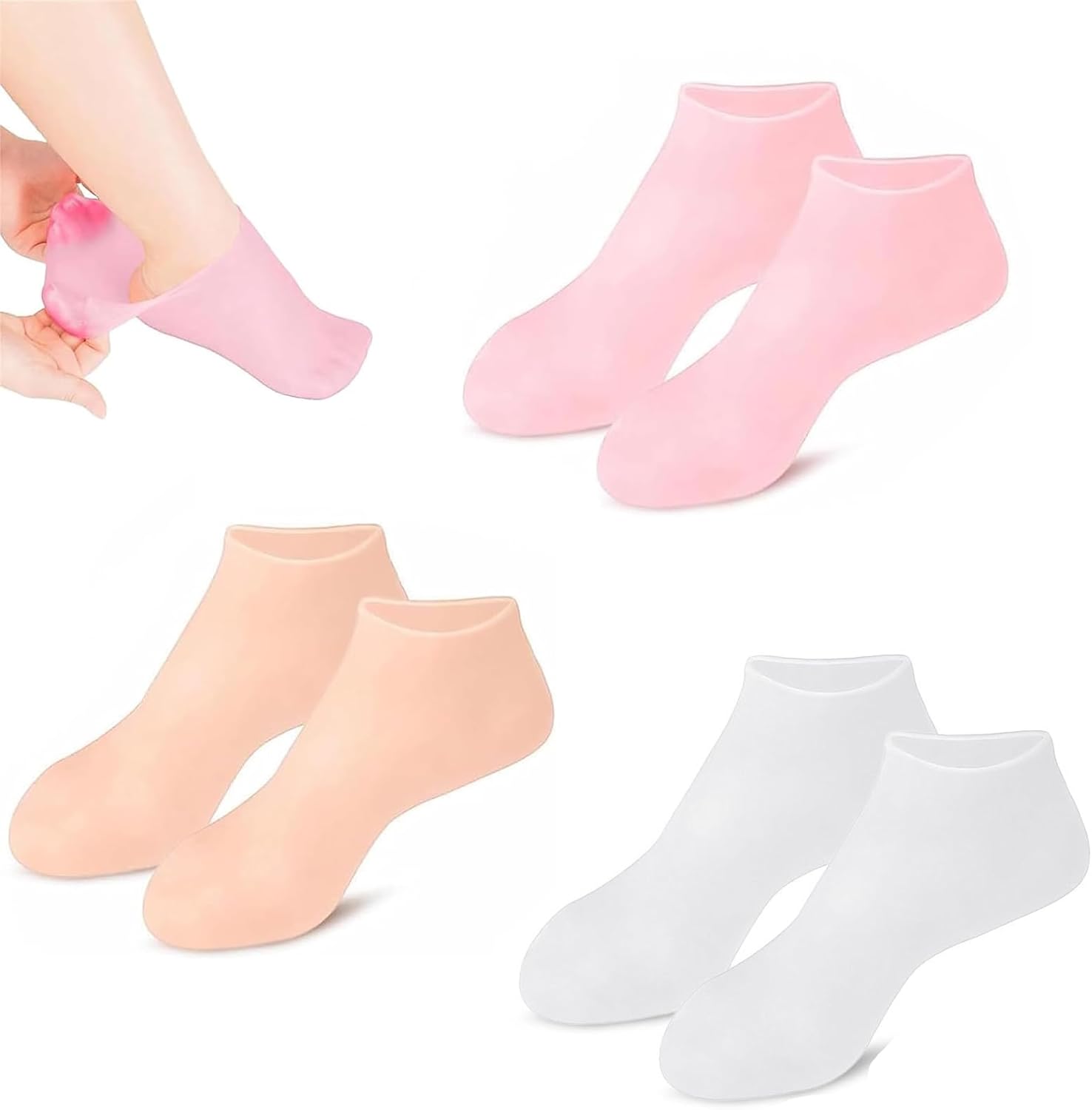 3 Pairs Silicone Socks, Silicone Moisturizing Socks, Women Foot Spa ...