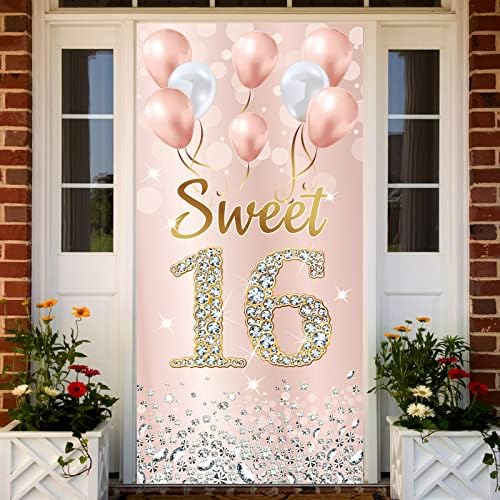 Amazon.com: Aodocuto Sweet 16 Birthday Door Banner Decorations for ...