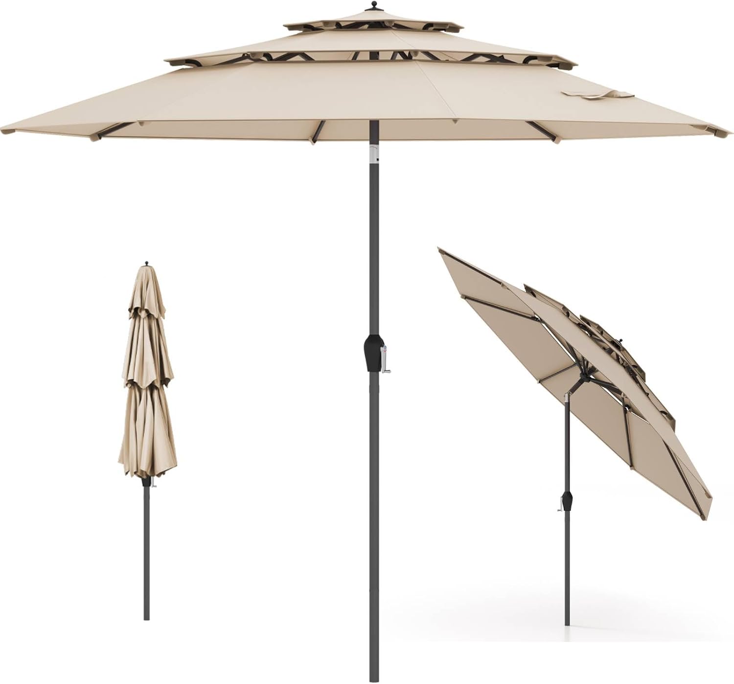 TANGZON 3M 3-Tier Garden Parasol Umbrella, Double-Vented Patio Umbrella ...