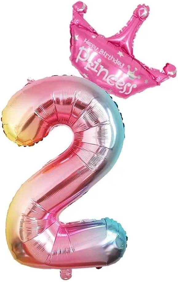 Amazon.com: 32 Inch Rainbow Gradient Princess Crown Number 2 Balloons ...