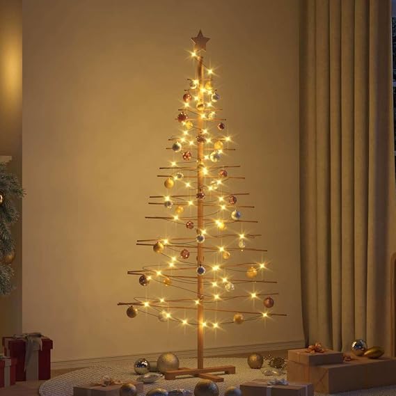 Rustic Solid Bamboo Wooden Christmas Tree, 180 cm Tall, Brown Finish ...