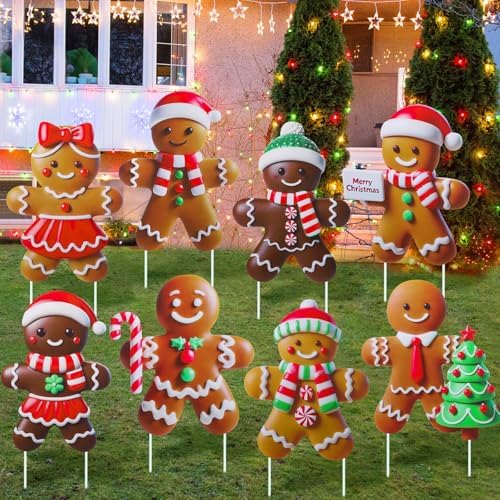 Amazon.com : Memorywuu 8 Pcs Christmas Gingerbread Man Yard Signs with ...