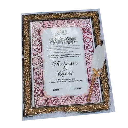 Rehanas Crafts Nikkah Nama (Marriage Certificate) Photo Frame in Golden ...
