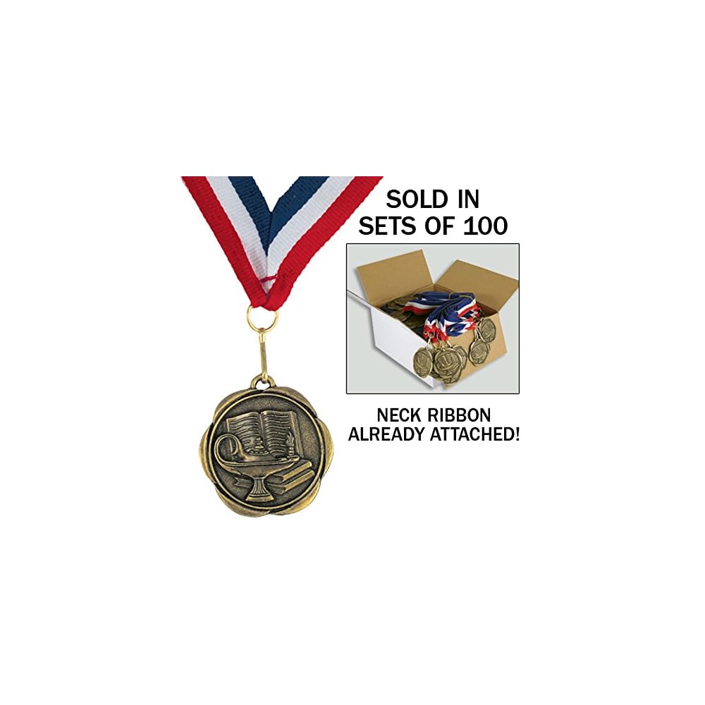 Buy Set of 100 Award Medals with Neck Ribbons - Lamp of Knowledge ...