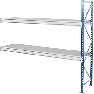Heavy duty wide span shelving with steel shelf panels, frame colour ...