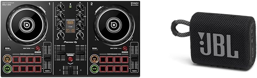Pioneer DJ DDJ-200 Smart DJ Controller, Black & JBL GO 3 - Wireless ...