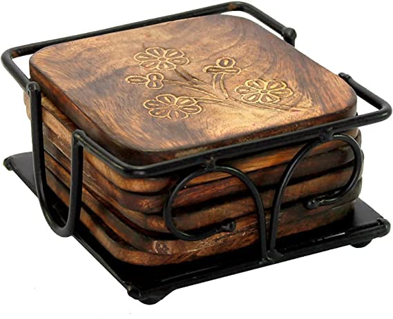 Touch Wood ARTS Iron Square Shaped Black Tea Coasters Set of 6 ...