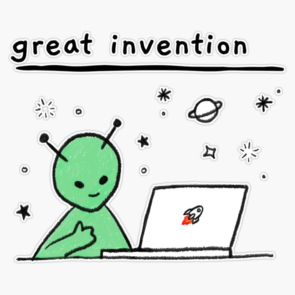 Amazon.com - Great Invention - Funny Alien Likes notebooks Meme Vinyl ...