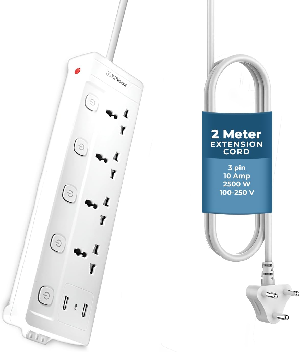 EMBOX 10A Extension Board with USB Port- 4 Universal Sockets and 3 USB ...