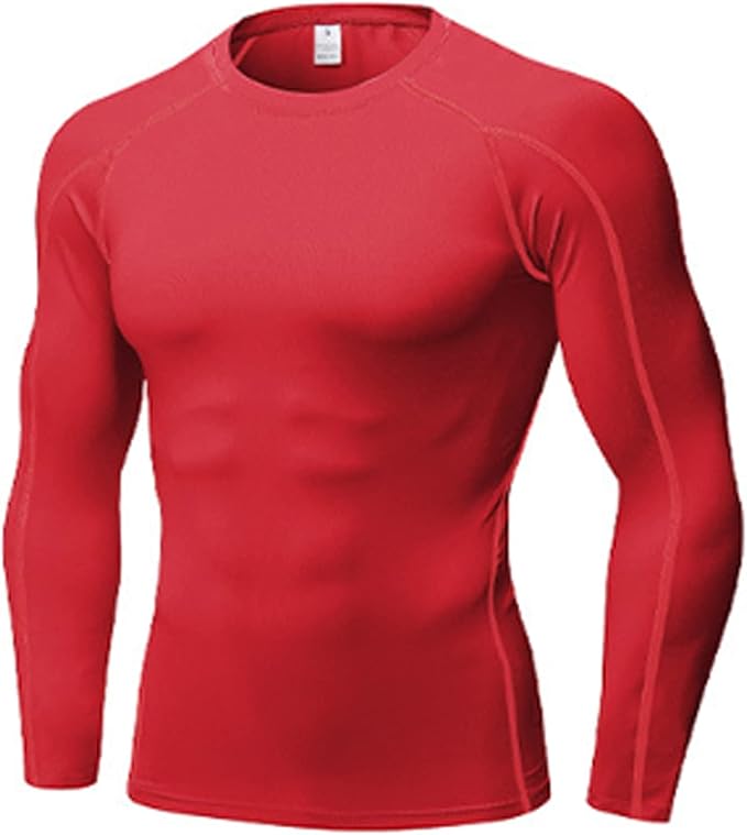 Amazon.com: Red Compression Shirts Mens Long Sleeve Cool Dry Athletic ...