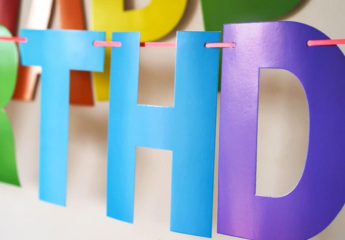 Cartel de feliz cumpleaños arcoíris preencordado, guirnalda colorida de ...