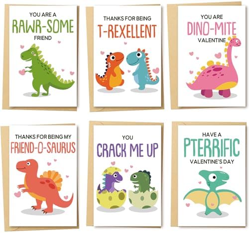 Amazon.com : Dinosaur Valentine's Day Cards Bulk for Kids Students, 24 ...