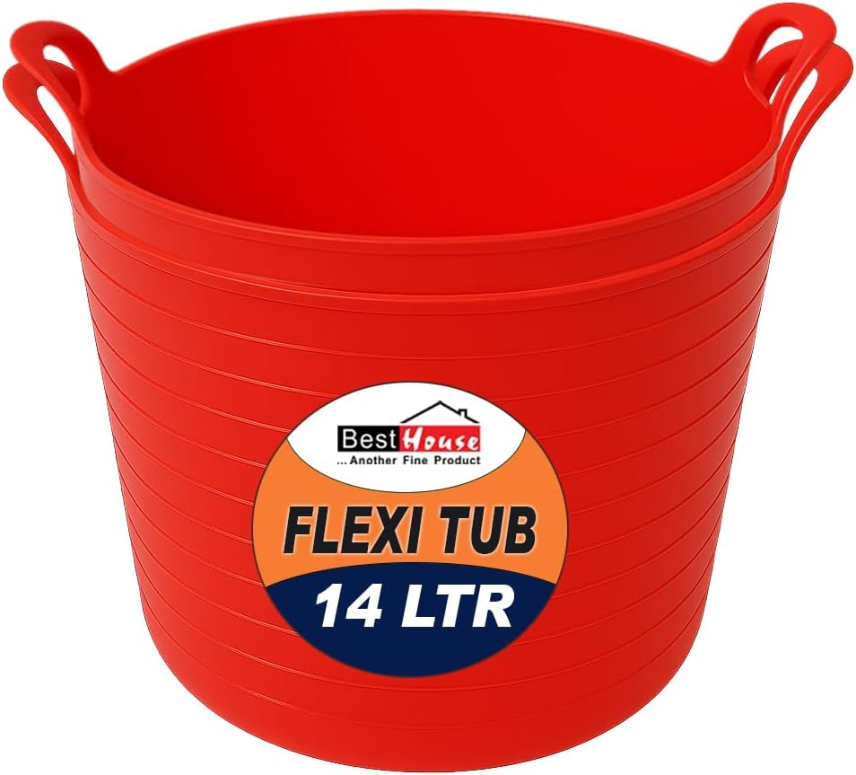 Best House | 2 Pcs of Flexi Tub with Handles | 14 Litres | Red | Garden ...