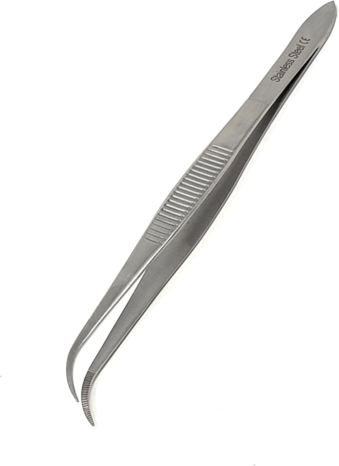 Amazon.com: Iris Eye Dressing Forceps 4.5", Half Curved, Serrated Tips ...