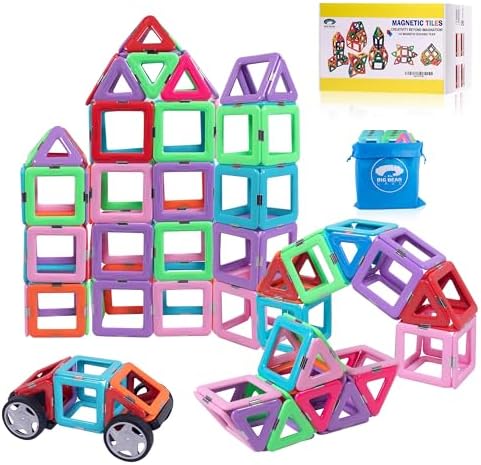 BigBear Cave 64 pcs Magnetic Blocks Building Tiles for Kids with 2 Cars ...