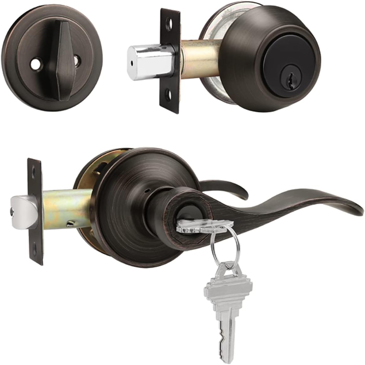 Exterior Door Lock Set, Oil Rubbed Bronze Door Handle with Single ...