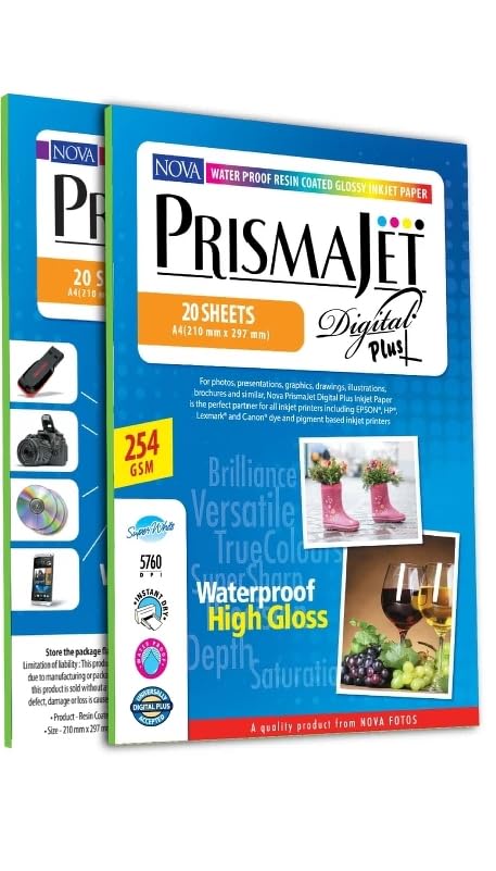 NOVA PRISMAJET High Glossy Water Proof Resin Coated Inkjet Photo Paper ...