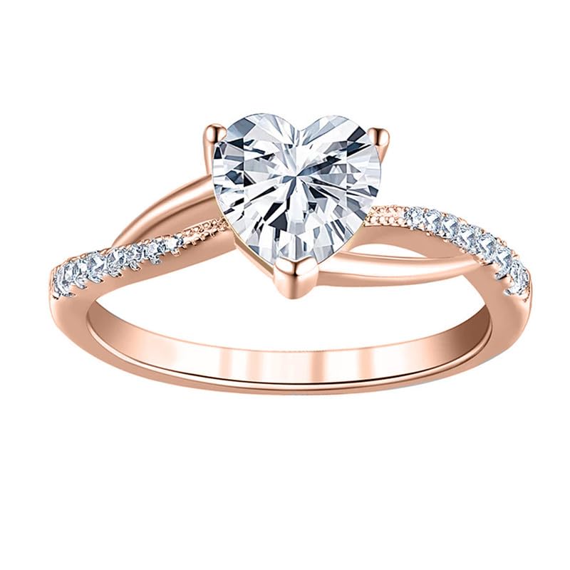 Amazon.com: Heart Shaped White Diamond Engagement Ring, 14k Rose Gold ...