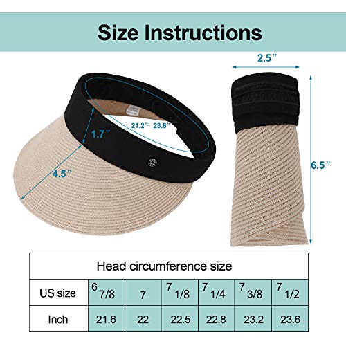 LAPI.ZAPI Women's Straw Braid Wide Brim Visor Roll-up Foldable Sun Hat ...