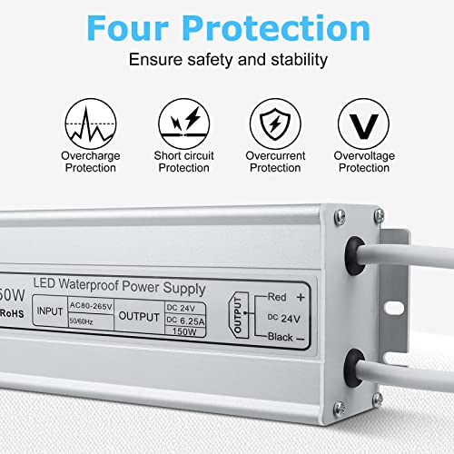 Snapklik.com : inShareplus LED Power Supply, 24V 150W IP67 Waterproof ...
