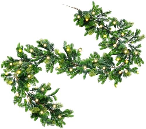 Amazon.com: CEWOR 6FT Christmas Garland 100 LED Artificial Pine Garland ...