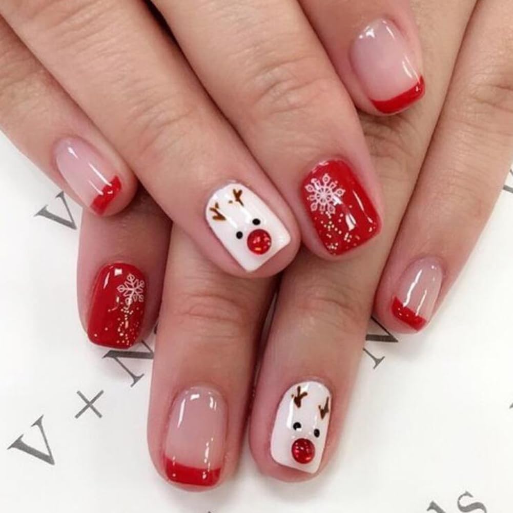Amazon.com: Christmas Press On Nails Short, Christmas Fake Nails With ...