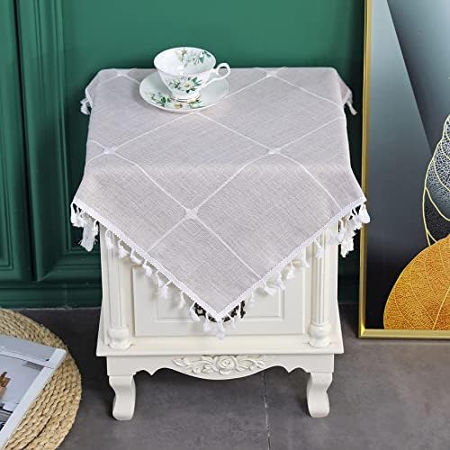 Amazon.com: Embroidery Lattice Small Square Tablecloth with Tassel ...