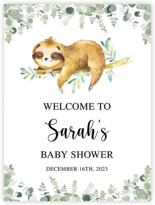 Amazon.com : Editable Sloth Baby Shower Welcome Sign, Greenery Baby ...