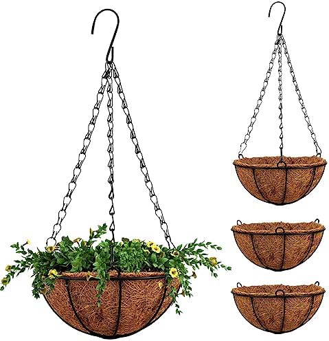 CECOMBINE 4Pcs 8inch Metal Hanging Basket with Coco Liner, Round Wire ...