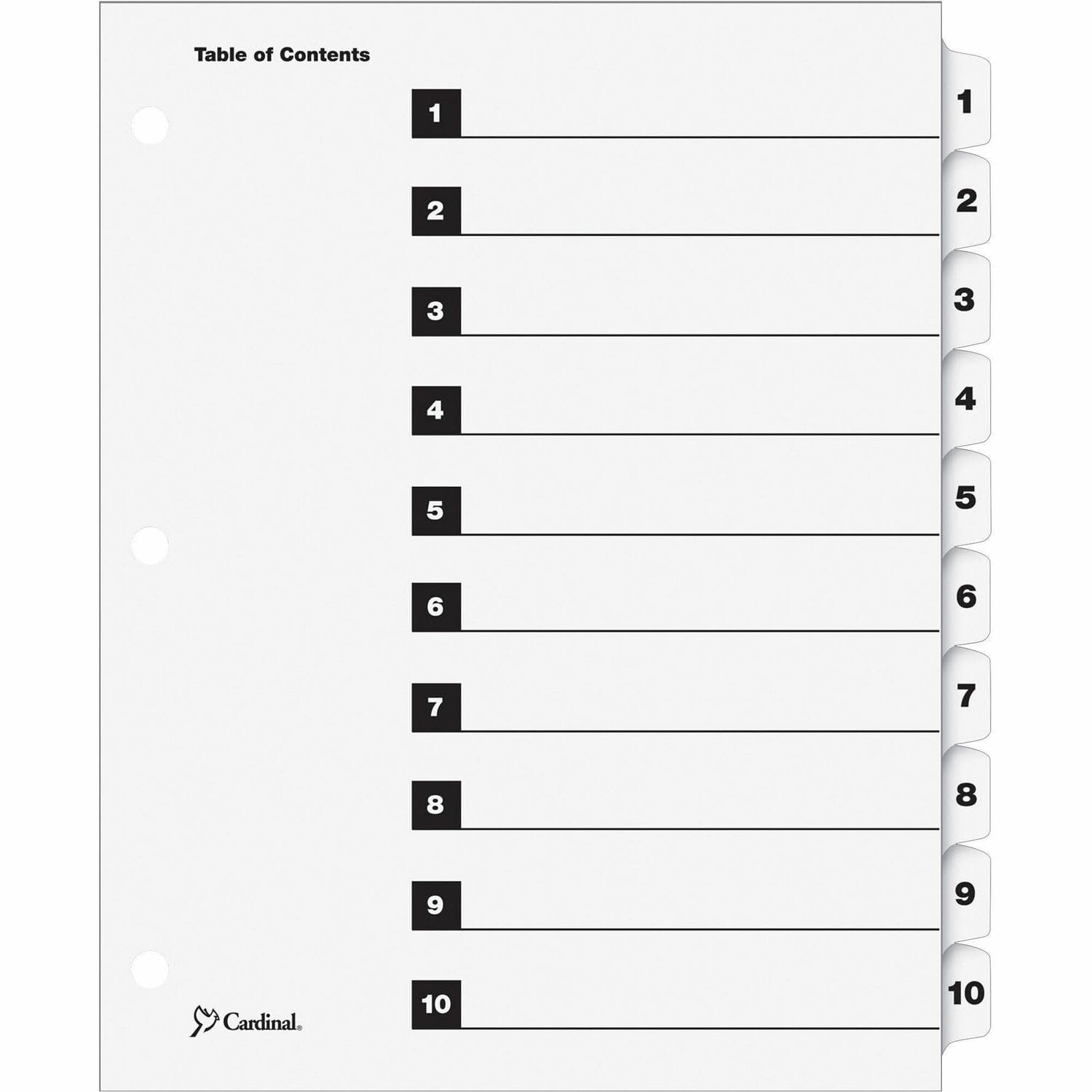 Cardinal by Tops Products OneStep Index System, 10-Tab, Numbered, White ...