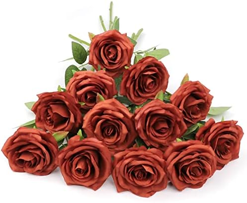Amazon.com: Jutom 30 Pcs Artificial Roses Burnt Orange Flowers Faux ...
